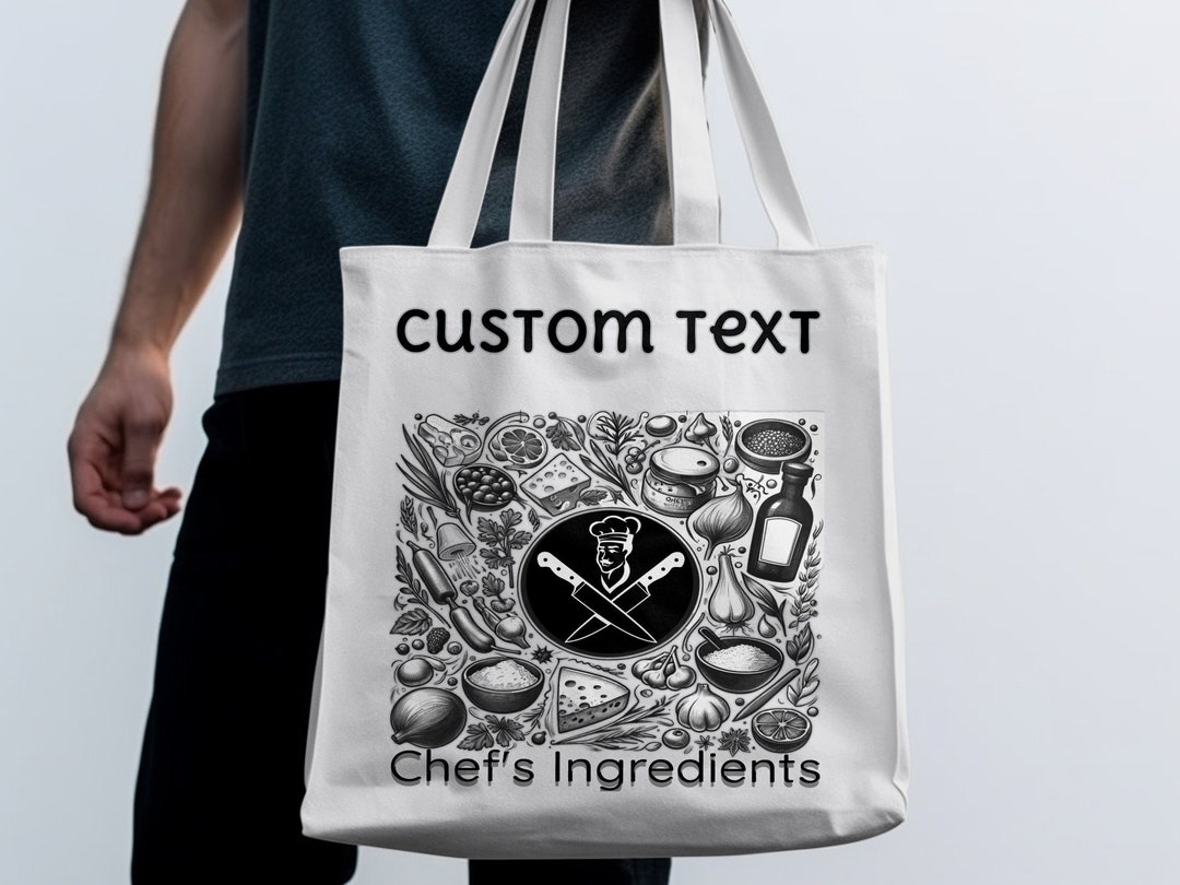 Chef's Kitchen Tote Bag With Custom Text, Culinary Ingredients Eco ...