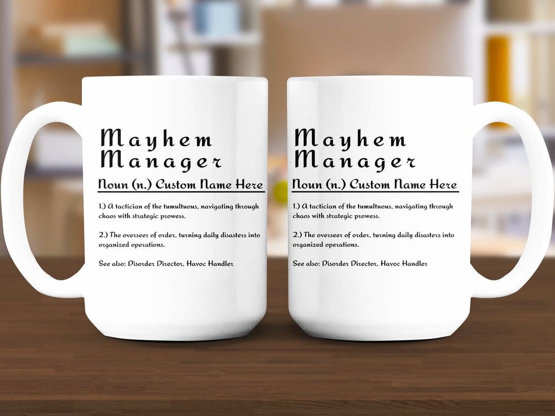 Personalized Office Humor Mug Mayhem Manager Gift Custom Name Coffee ...