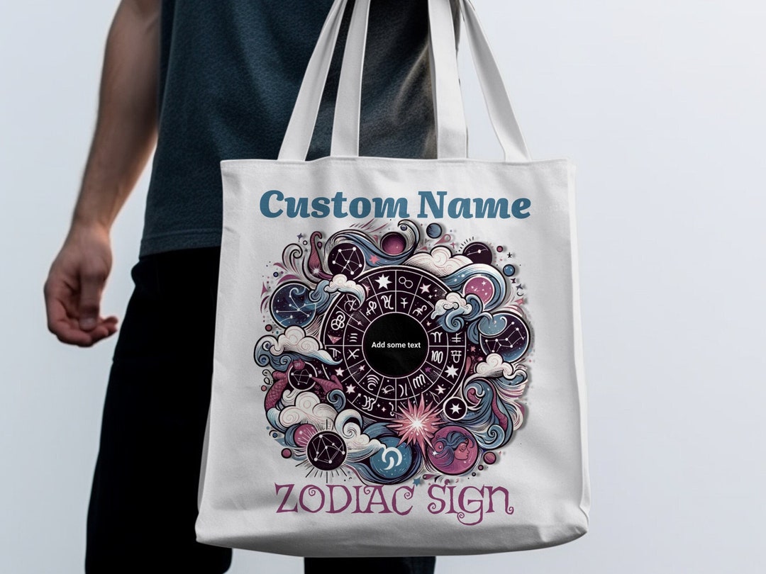 Bohemian Zodiac Sign Tote Bag, Custom Astrology Canvas Tote, Celestial ...