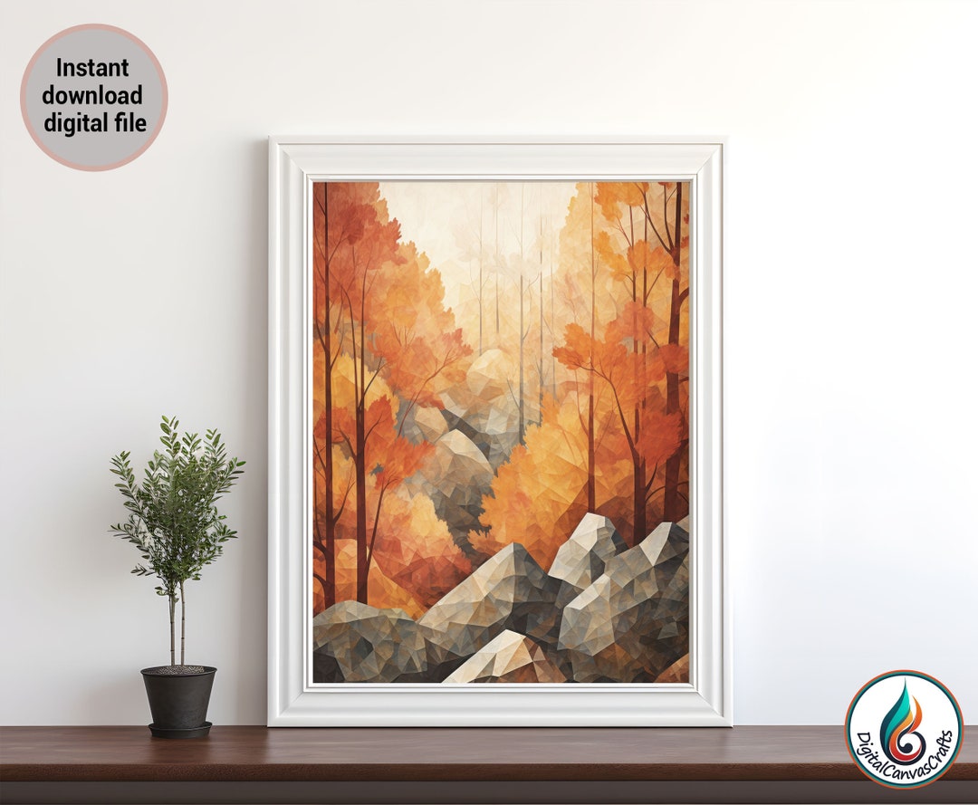 Autumn Cubism Painting Digital Download Wall Art, Autumn in Mountains ...
