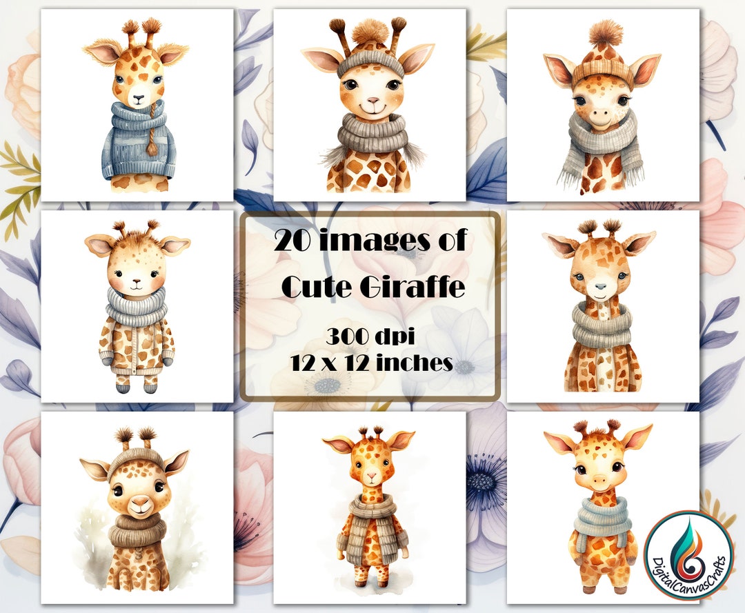 Cute Giraffe Clipart Bundle, 20 GPG Picrures of Baby Giraffe, Jungle ...