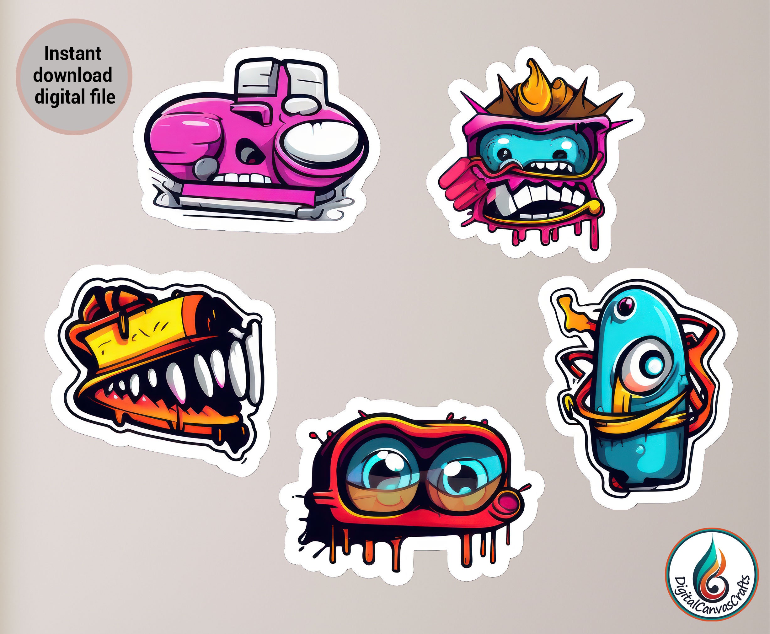 Graffiti Stickers Bundle 20, Digital Sticker Pack, Sticker Printable ...