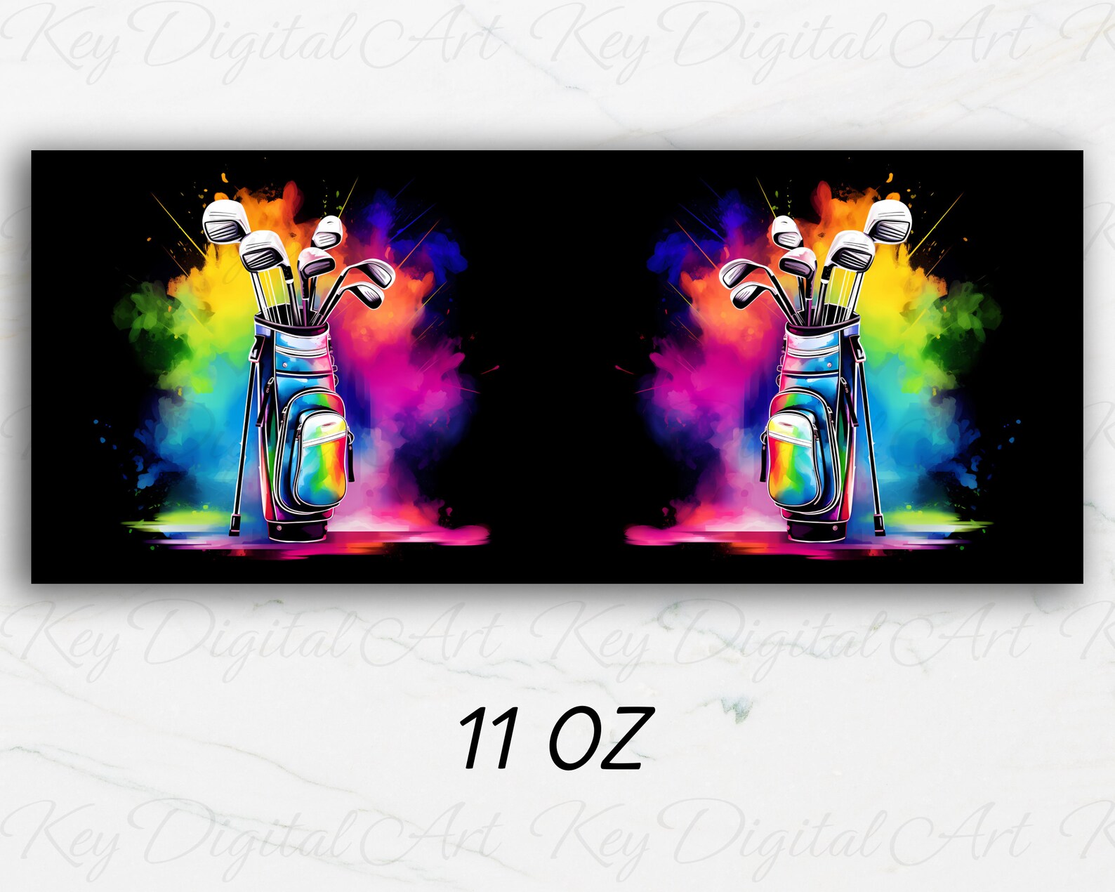 Alcohol Ink Rainbow Golf Bag Mug Wrap 11oz & 15oz Mug Template, Golfer ...