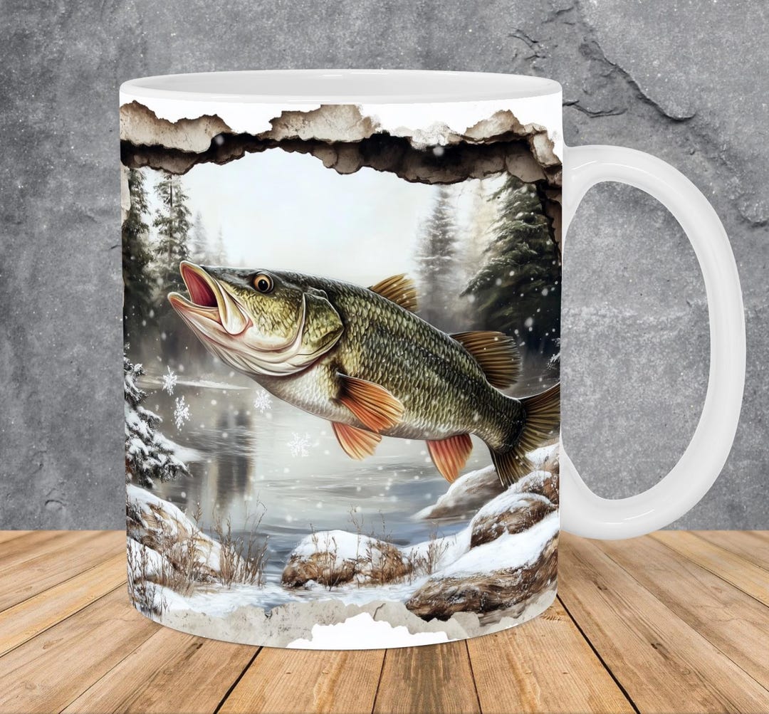 3D Winter Largemouth Bass Fish Mug Wrap 11oz & 15oz Mug Template, 3D ...
