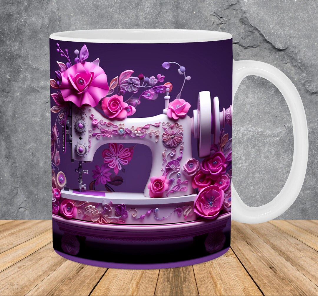 3D Pink and Purple Sewing Machine Mug Wrap 11oz & 15oz Mug Template ...