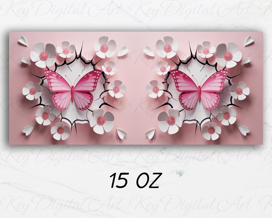 3D Butterfly Hole in A Wall Mug Wrap 11oz & 15oz Mug Template, Flowers ...