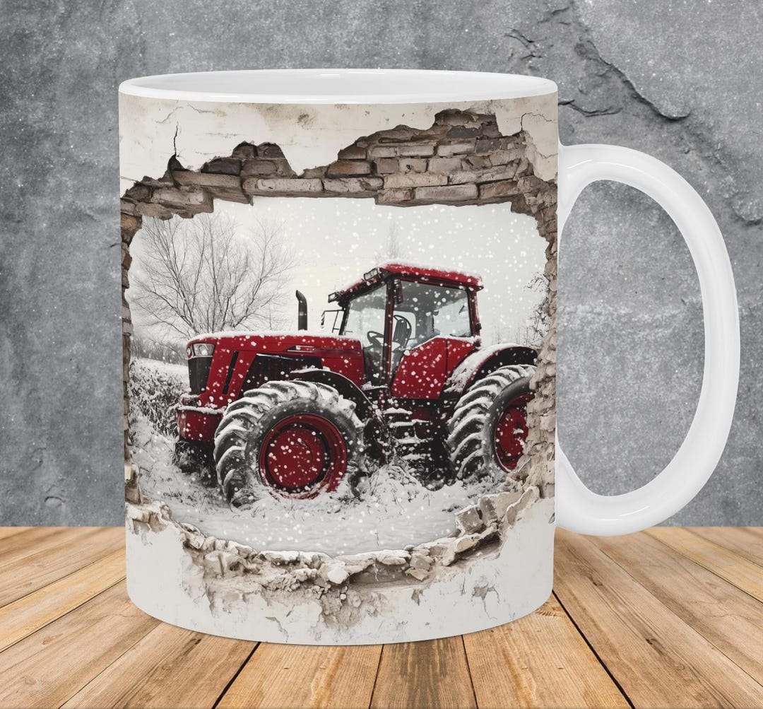 3D Winter Tractor Hole in A Wall Mug Wrap 11oz & 15oz Mug Template, 3D ...