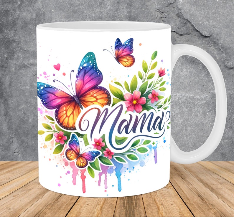 Mama Butterflies Flowers Mug Wrap 11oz & 15oz Mug Template, Flower Mug ...