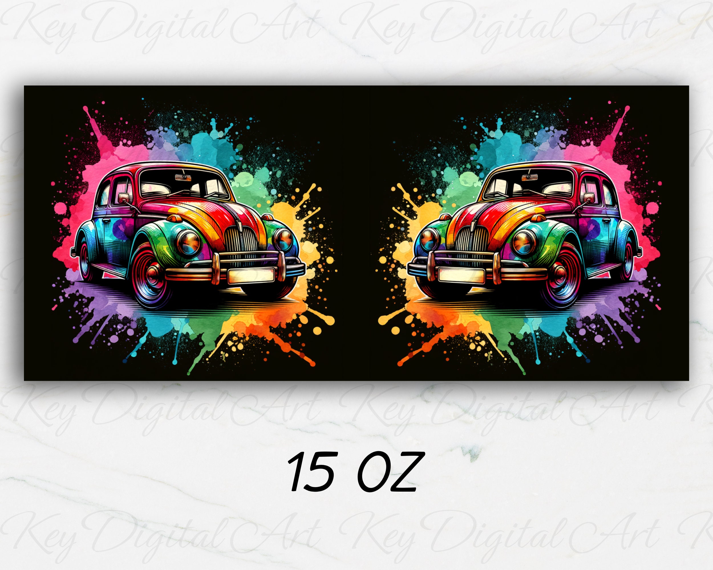 Neon Watercolor Vintage Car Mug Wrap 11oz & 15oz Mug Template, Mug ...
