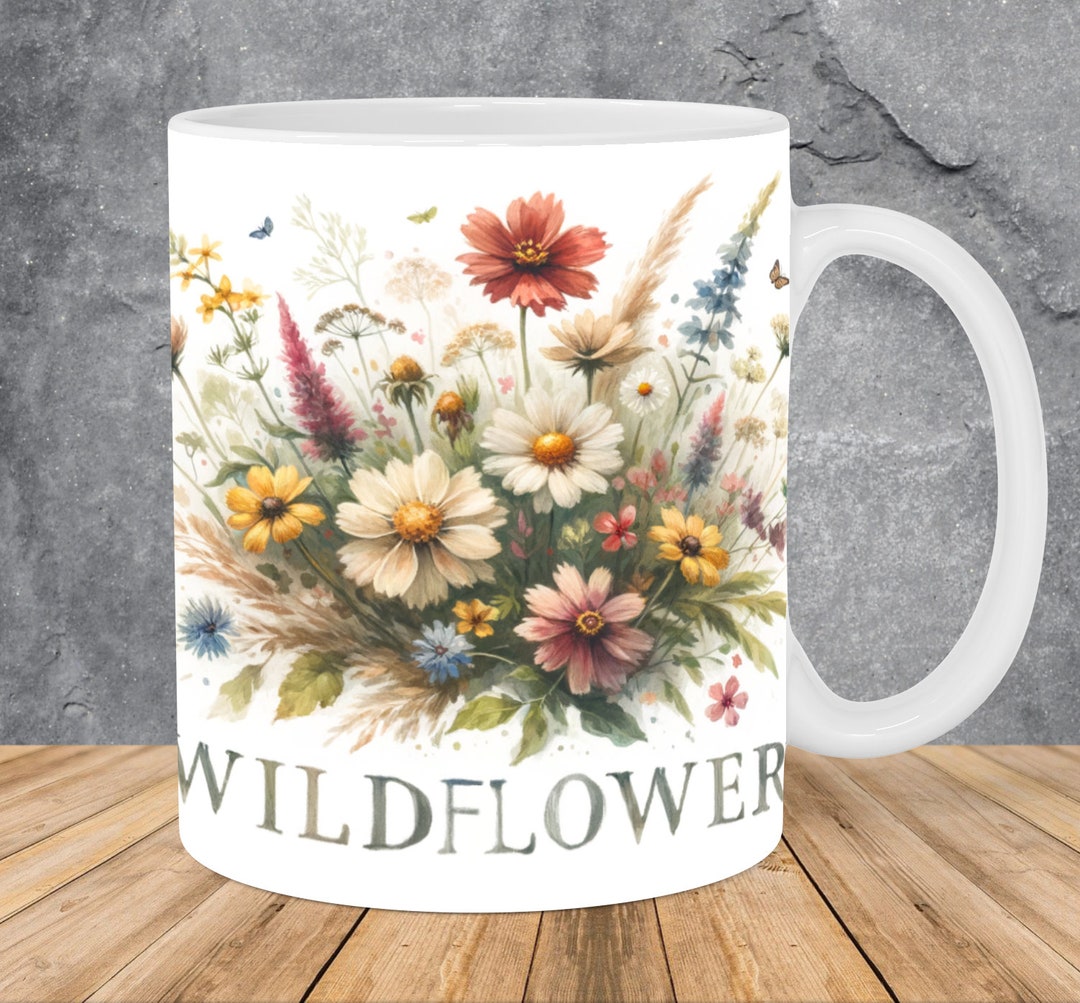 Vintage Wildflower Mug Wrap 11oz & 15oz Mug Template, Flower Mug ...