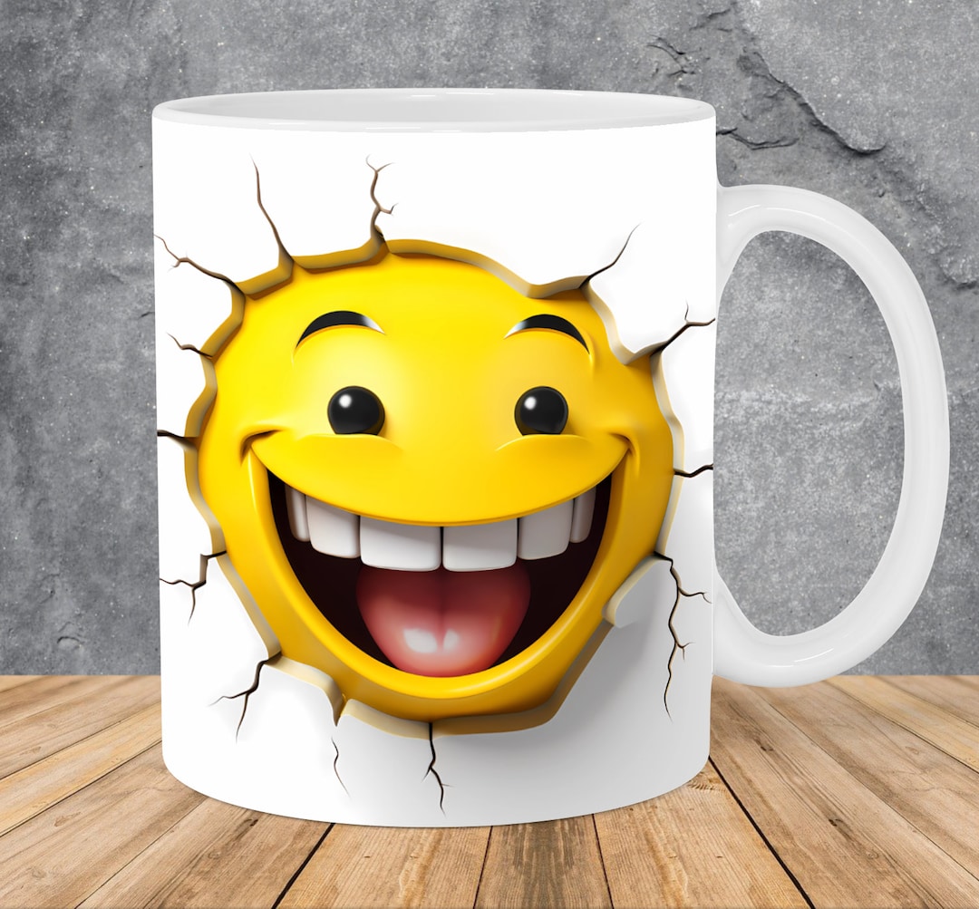3D Smiley Face in A Wall Hole Mug Wrap 11oz & 15oz Mug Template, 3D Mug ...