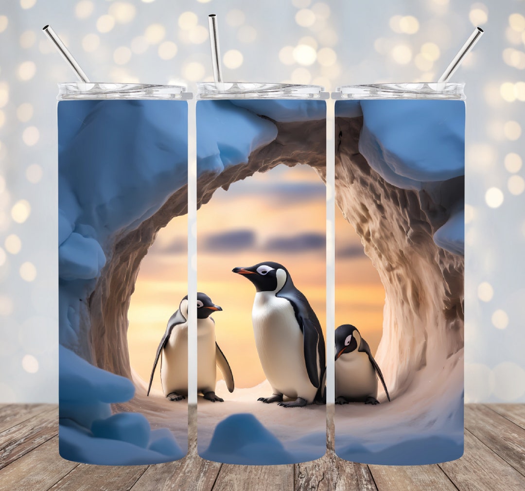 3D Penguins in Snowy Cave 20 Oz Skinny Tumbler Sublimation Design, 3D Straight & Tapered Tumbler ...