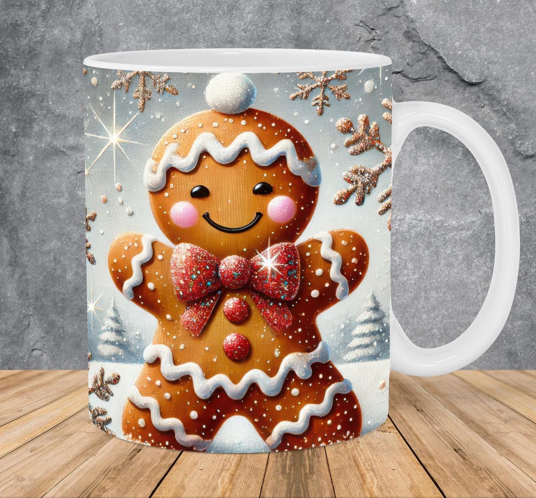 Winter Gingerbread Man Painting Mug Wrap 11oz & 15oz Mug Template, Mug ...