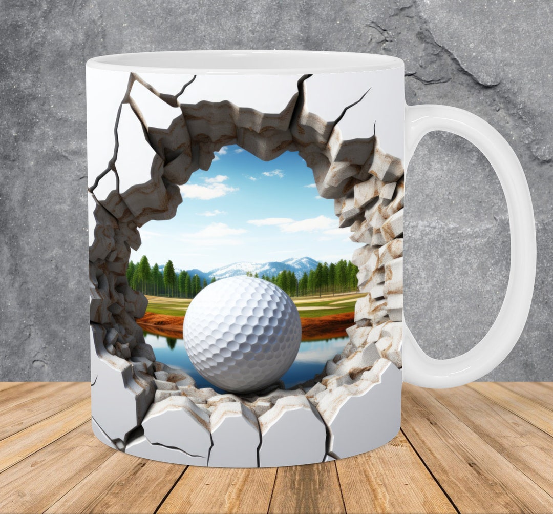 3D Golf Ball Lake Hole in A Wall Mug Wrap 11oz & 15oz Mug Template, 3D ...