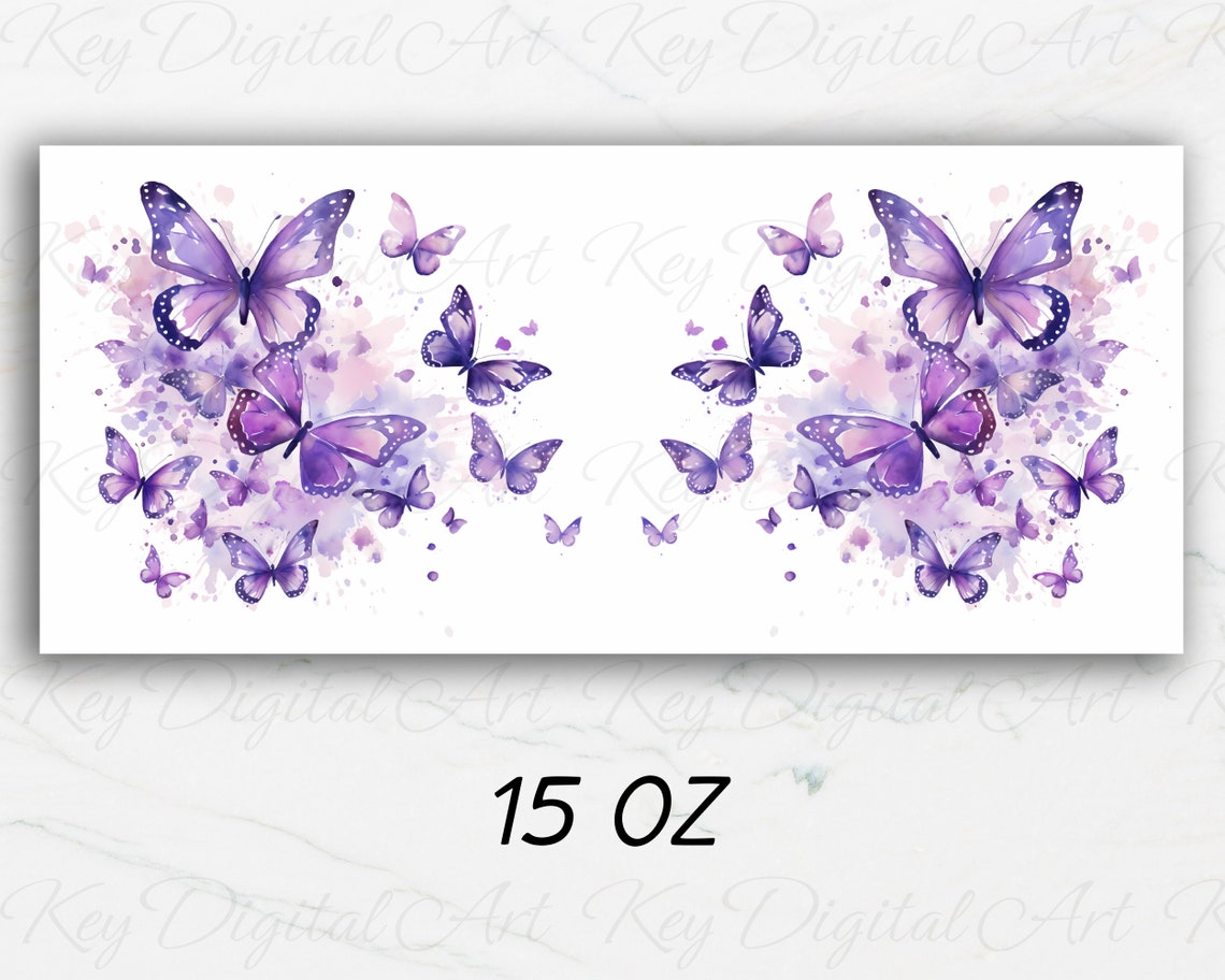 Purple Butterflies Mug Wrap 11oz & 15oz Mug Template, Butterflies Mug ...