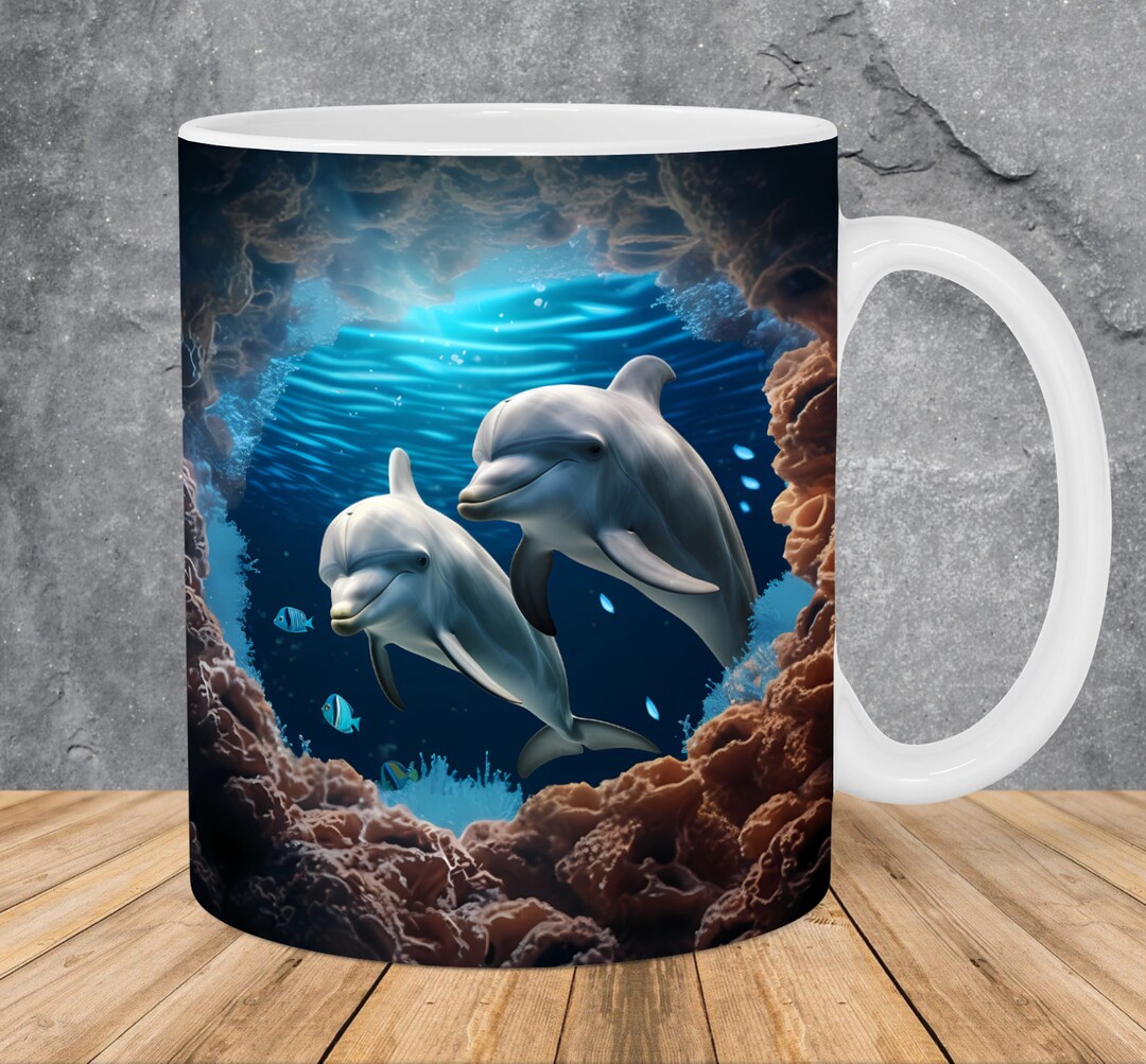 3D Dolphins in Coral Cave Ocean Mug Wrap 11oz & 15oz Mug Template, 3D ...