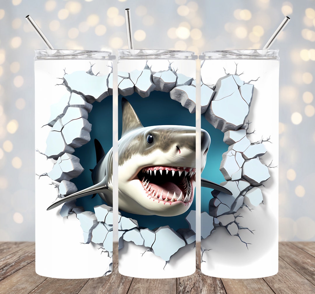 3D Shark Ocean Hole in A Wall 20 Oz Skinny Tumbler Sublimation Design ...