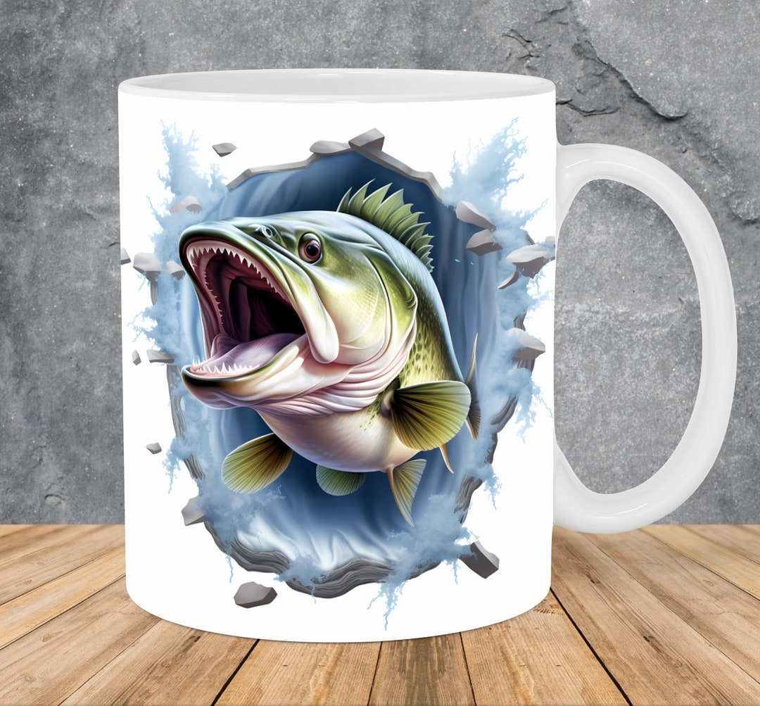 3D Largemouth Bass Fish Splash Mug Wrap 11oz & 15oz Mug Template, 3D ...