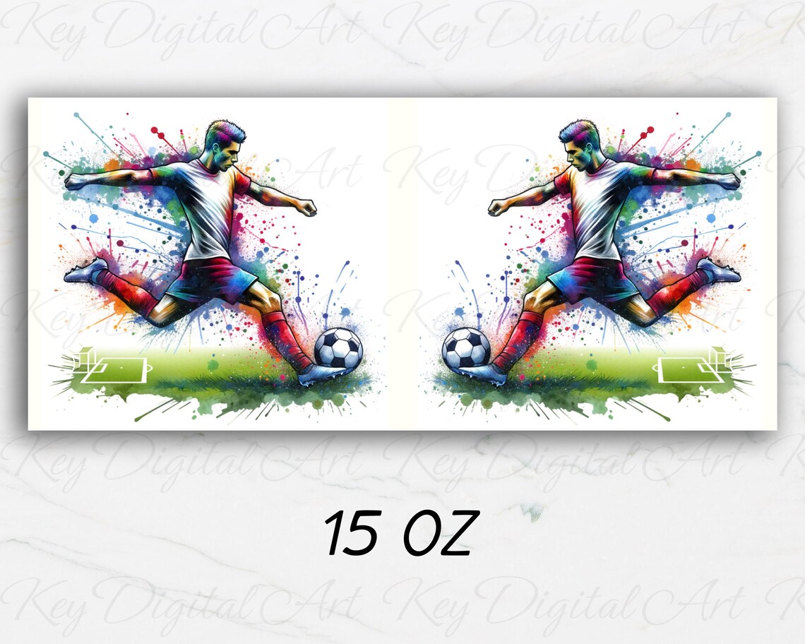 Watercolor Soccer Player Mug Wrap 11oz & 15oz Mug Template, Soccer Mug ...