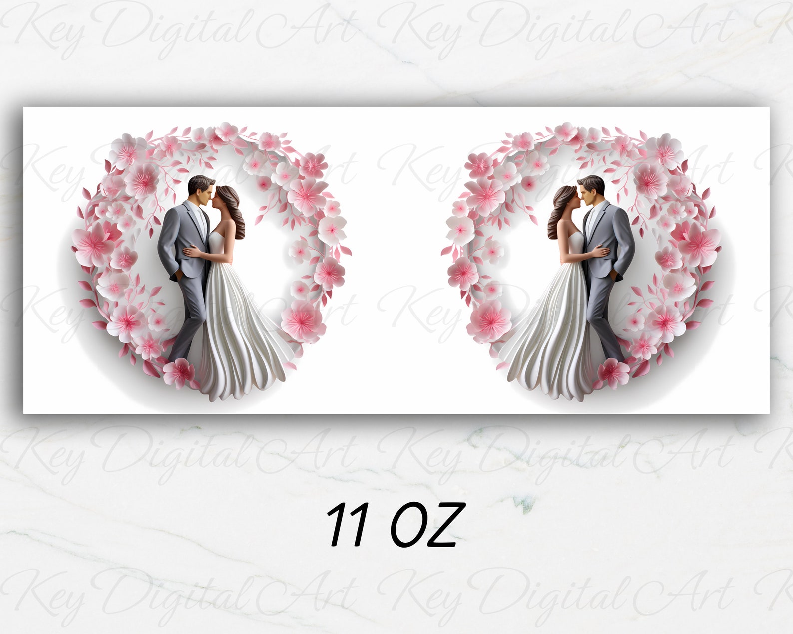 3D Wedding Couple Flowers Mug Wrap 11oz & 15oz Mug Template, 3D Mug ...
