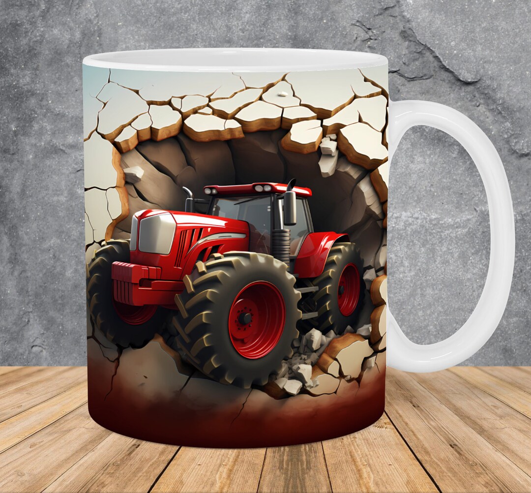 3D Tractor Farm Hole in A Wall Mug Wrap 11oz & 15oz Mug Template, 3D ...