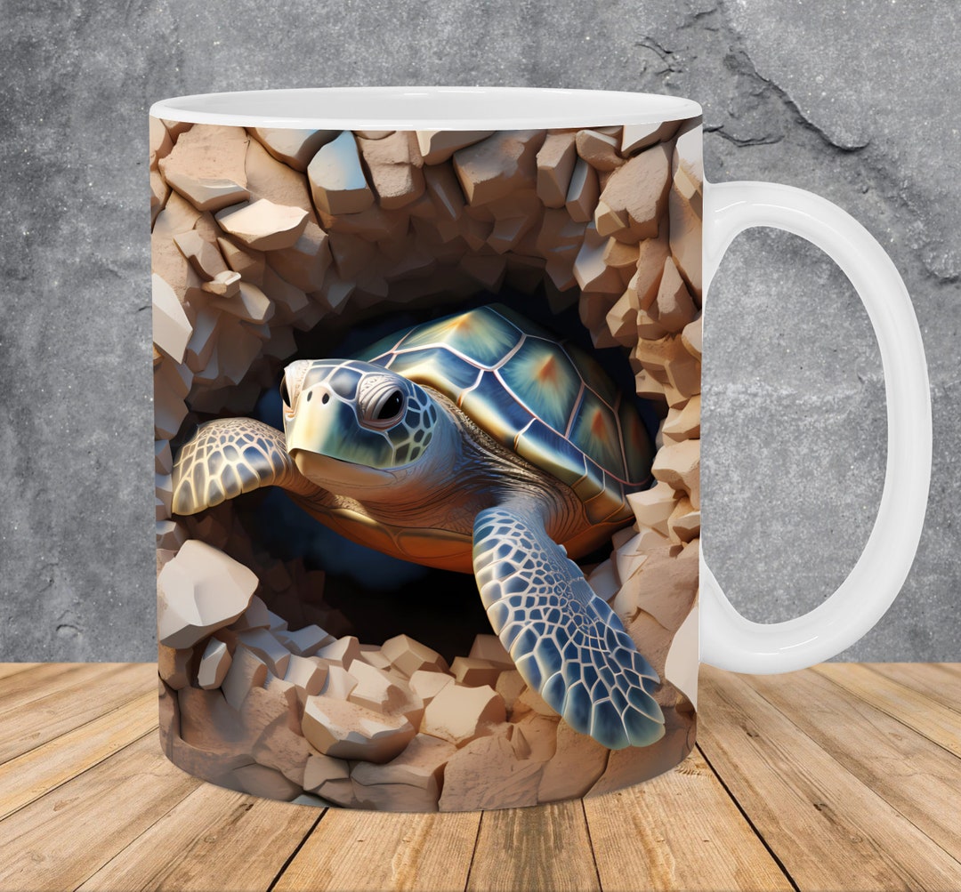 3D Turtle in A Cave Mug Wrap 11oz & 15oz Mug Template, 3D Turtle Mug ...
