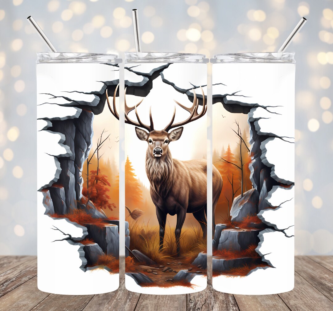 3D Deer Autumn Forest Hole in A Wall 20 Oz Skinny Tumbler - Etsy