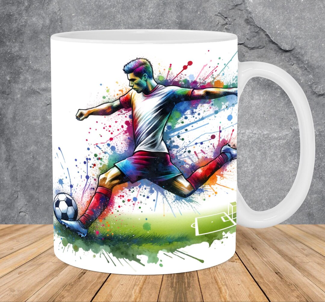Watercolor Soccer Player Mug Wrap 11oz & 15oz Mug Template, Soccer Mug ...