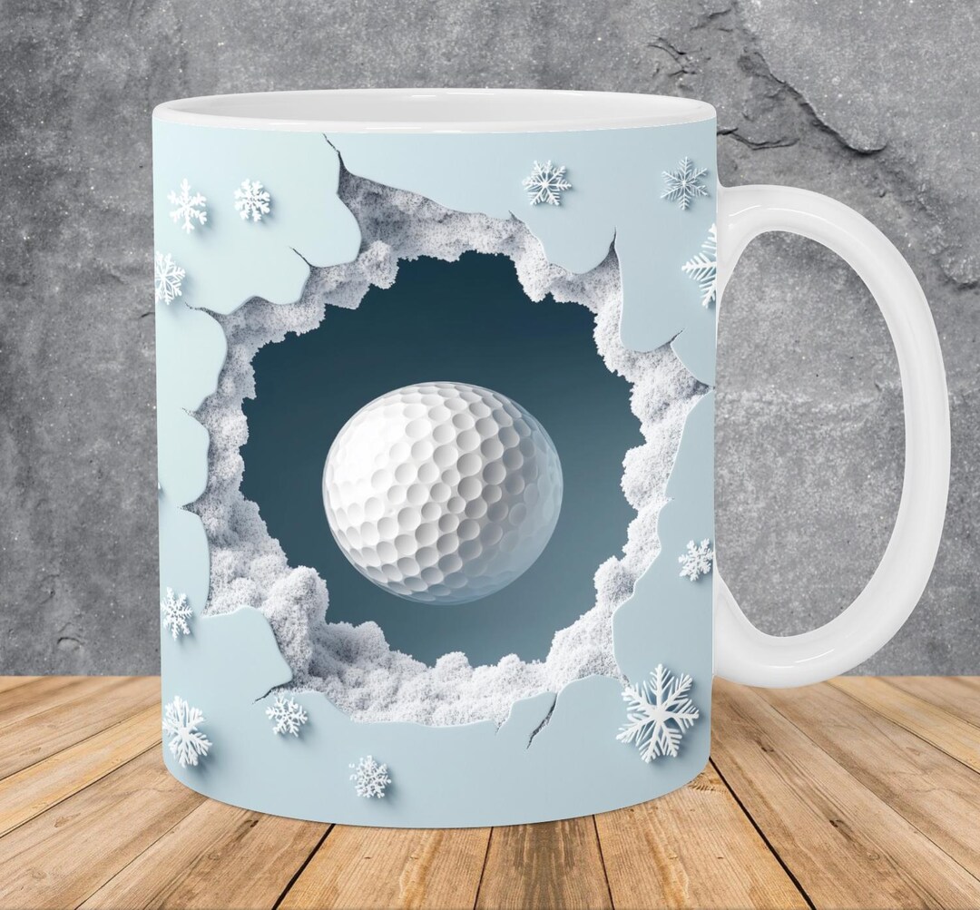 3D Winter Golf Ball Hole in A Wall Mug Wrap 11oz & 15oz Mug Template ...