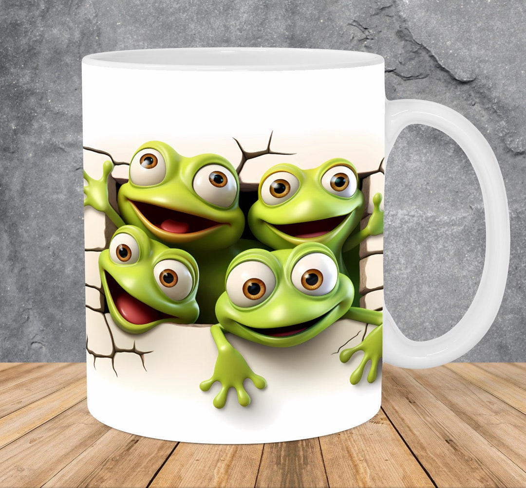 3D Four Frogs Hole in A Wall Mug Wrap 11oz & 15oz Mug Template, 3D Mug ...