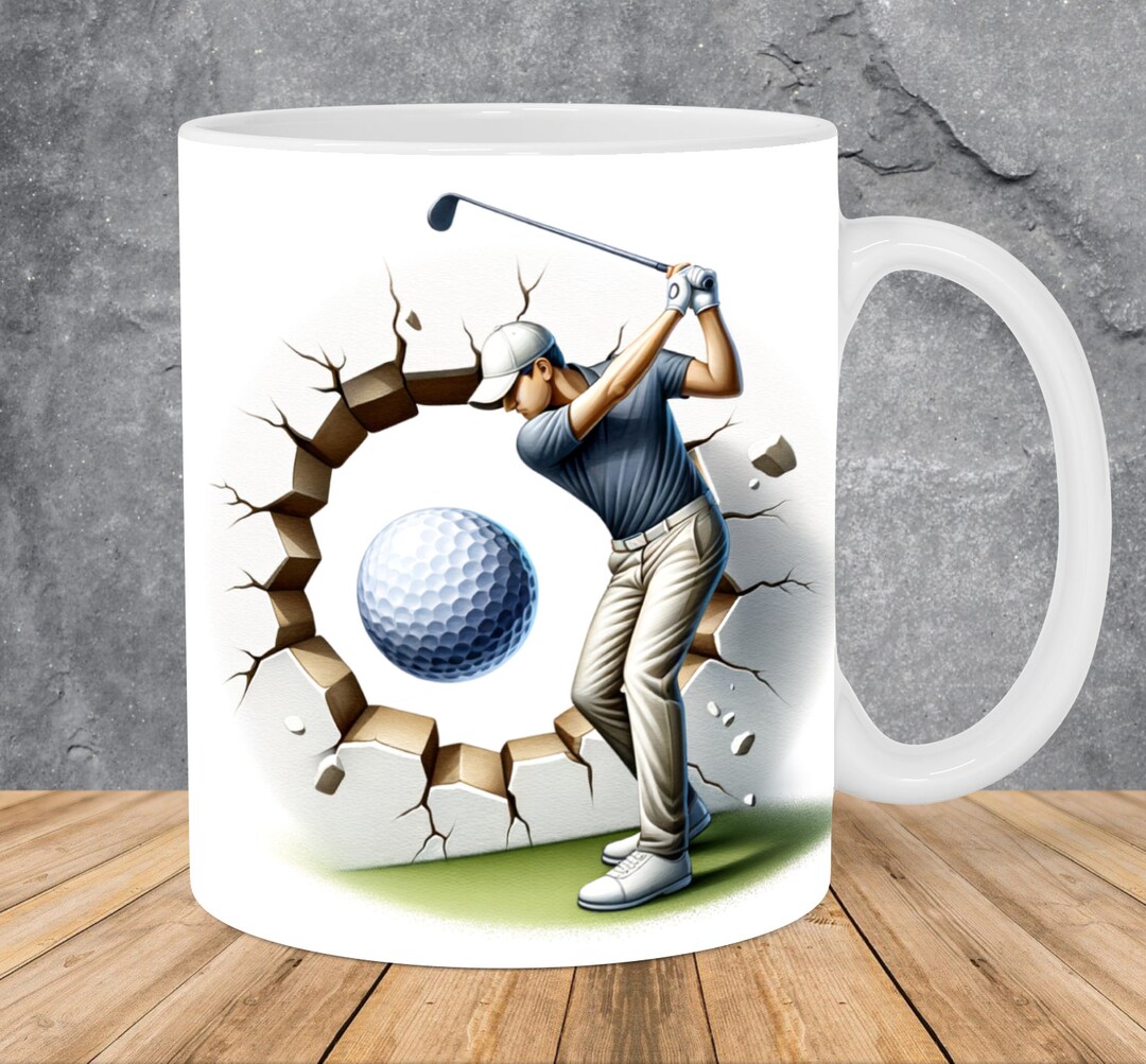 3D Golfer Hitting Golf Ball Mug Wrap 11oz & 15oz Mug Template, Golfer ...