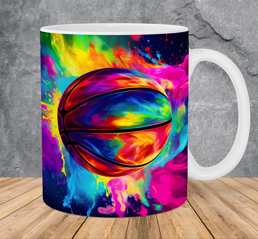 Basketball Ball Neon Colors Mug Wrap 11oz & 15oz Mug Template, Neon Mug ...