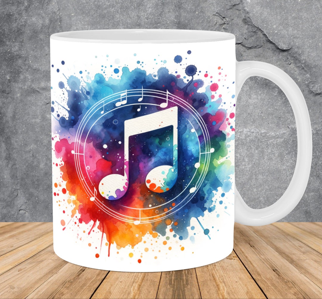 Watercolor Music Note Mug Wrap 11oz & 15oz Mug Template, Musical Mug ...
