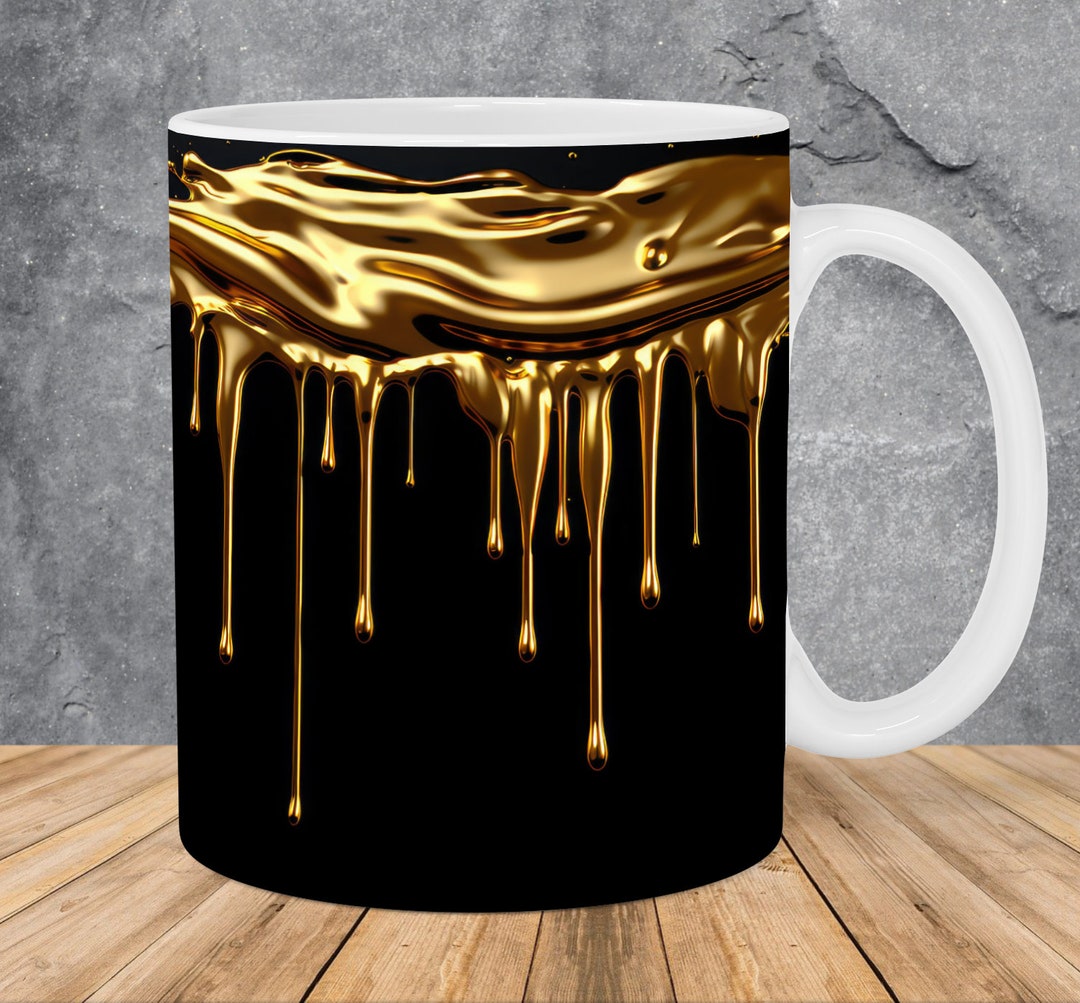 3D Golden Dripping Paint Mug Wrap 11oz & 15oz Mug Template, 3D Mug ...