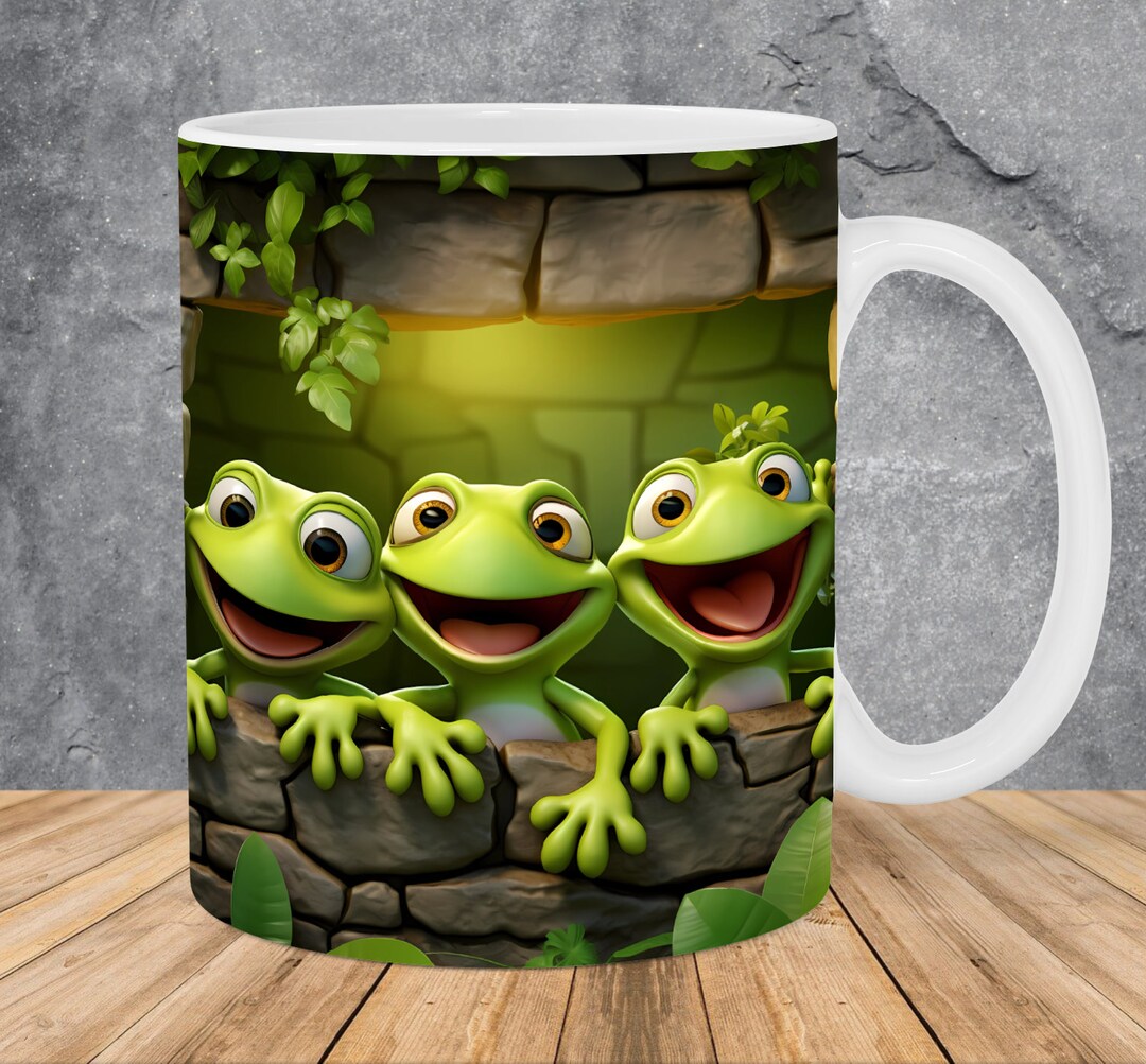 3D Frogs Hole in A Brick Wall Mug Wrap 11oz & 15oz Mug Template, 3D Mug ...