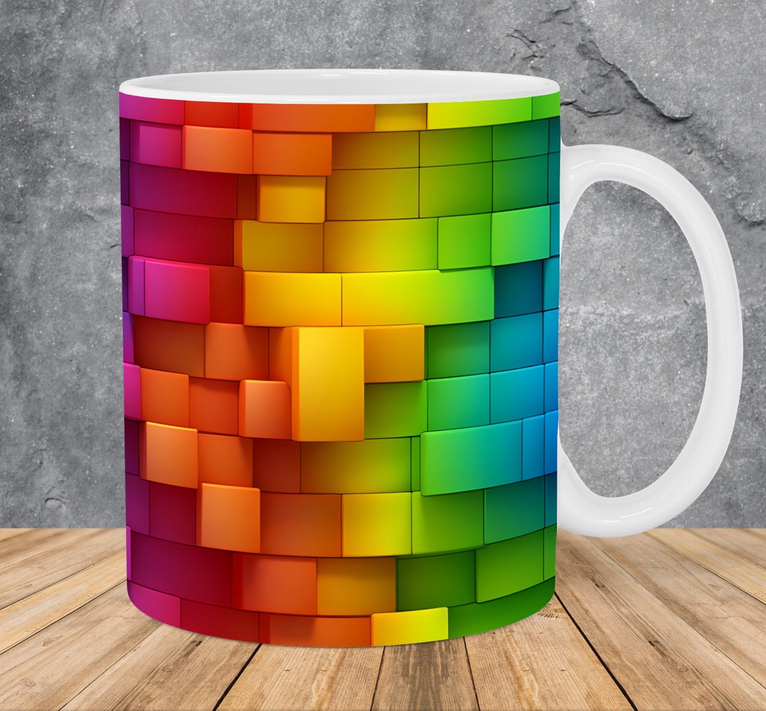3D Rainbow Geometric Mug Wrap 11oz & 15oz Mug Template, 3D Mug ...