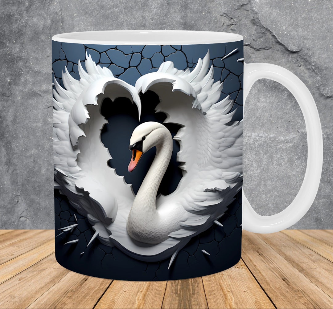 3D White Swan Cracked Wall Mug Wrap 11oz & 15oz Mug Template, 3D Swan ...