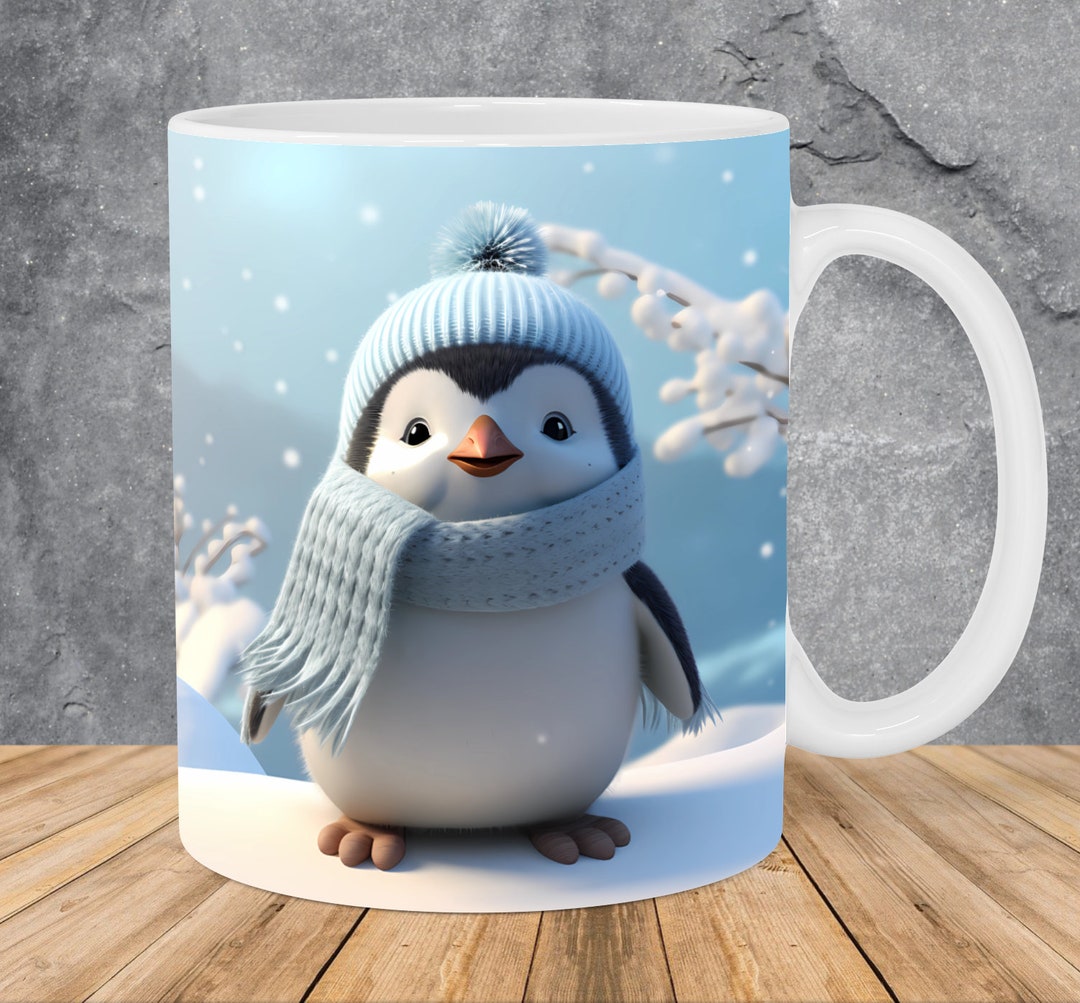 3D Winter Penguin Snow Mug Wrap 11oz & 15oz Mug Template, 3D Winter Mug ...
