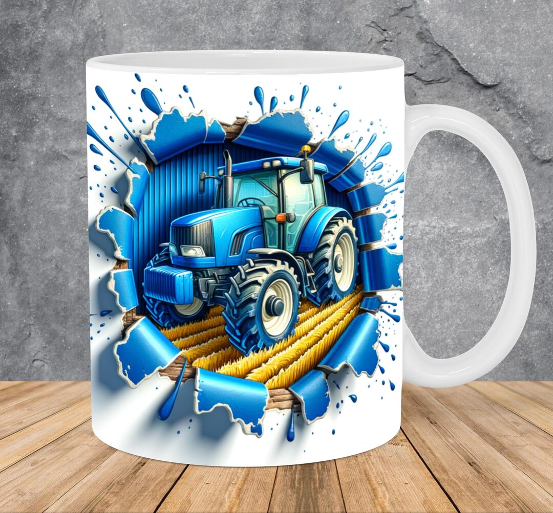 3D Tractor Hole in A Wall Mug Wrap 11oz & 15oz Mug Template, Farm Mug ...