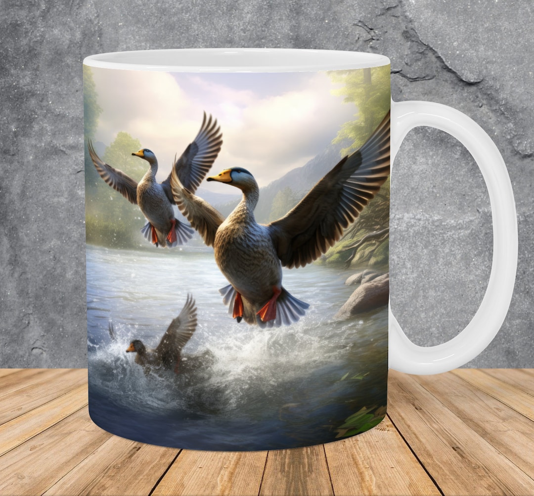 Ducks River Forest Landscape Mug Wrap 11oz & 15oz Mug Template, Ducks ...