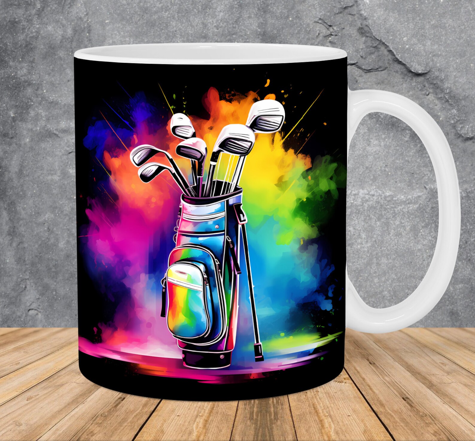 Alcohol Ink Rainbow Golf Bag Mug Wrap 11oz & 15oz Mug Template, Golfer ...