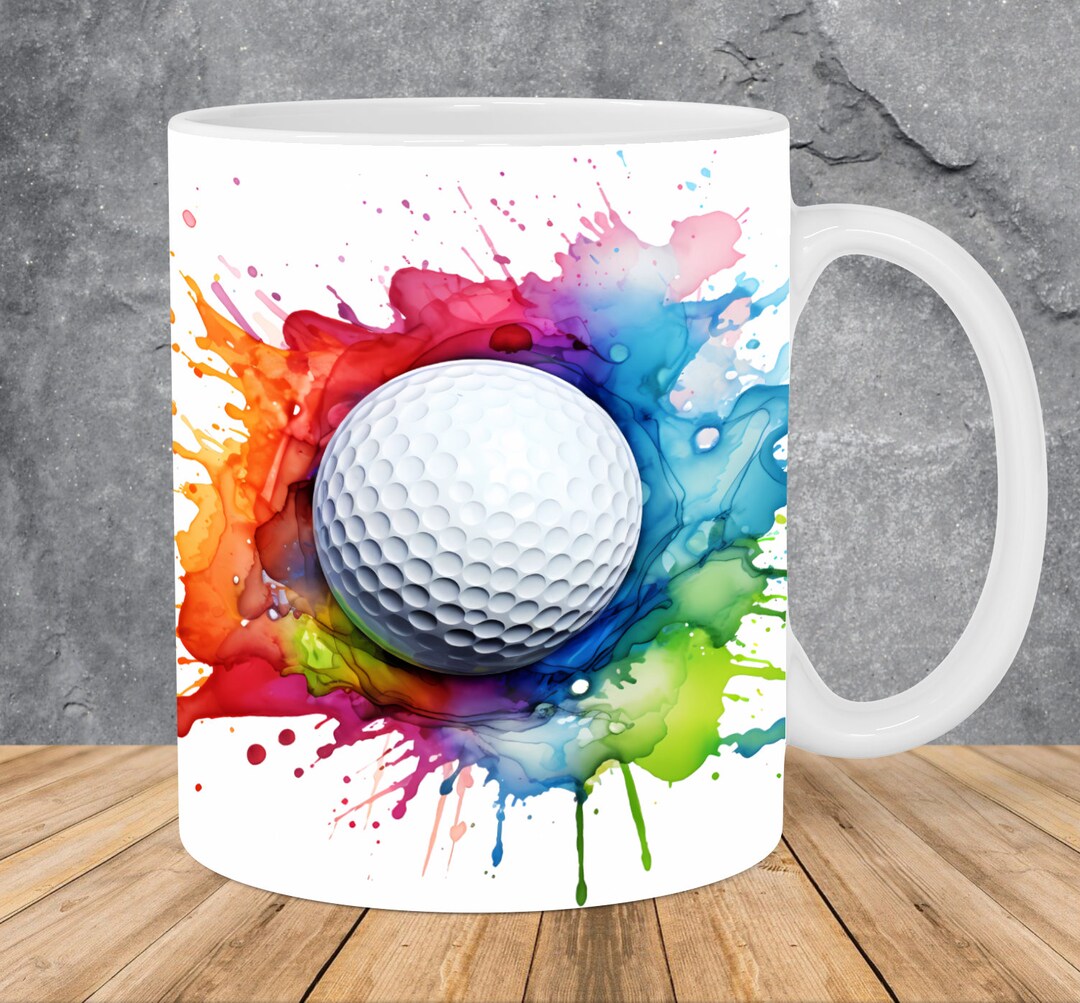 3D Golf Ball Rainbow Splash Mug Wrap 11oz & 15oz Mug Template, Golfer ...