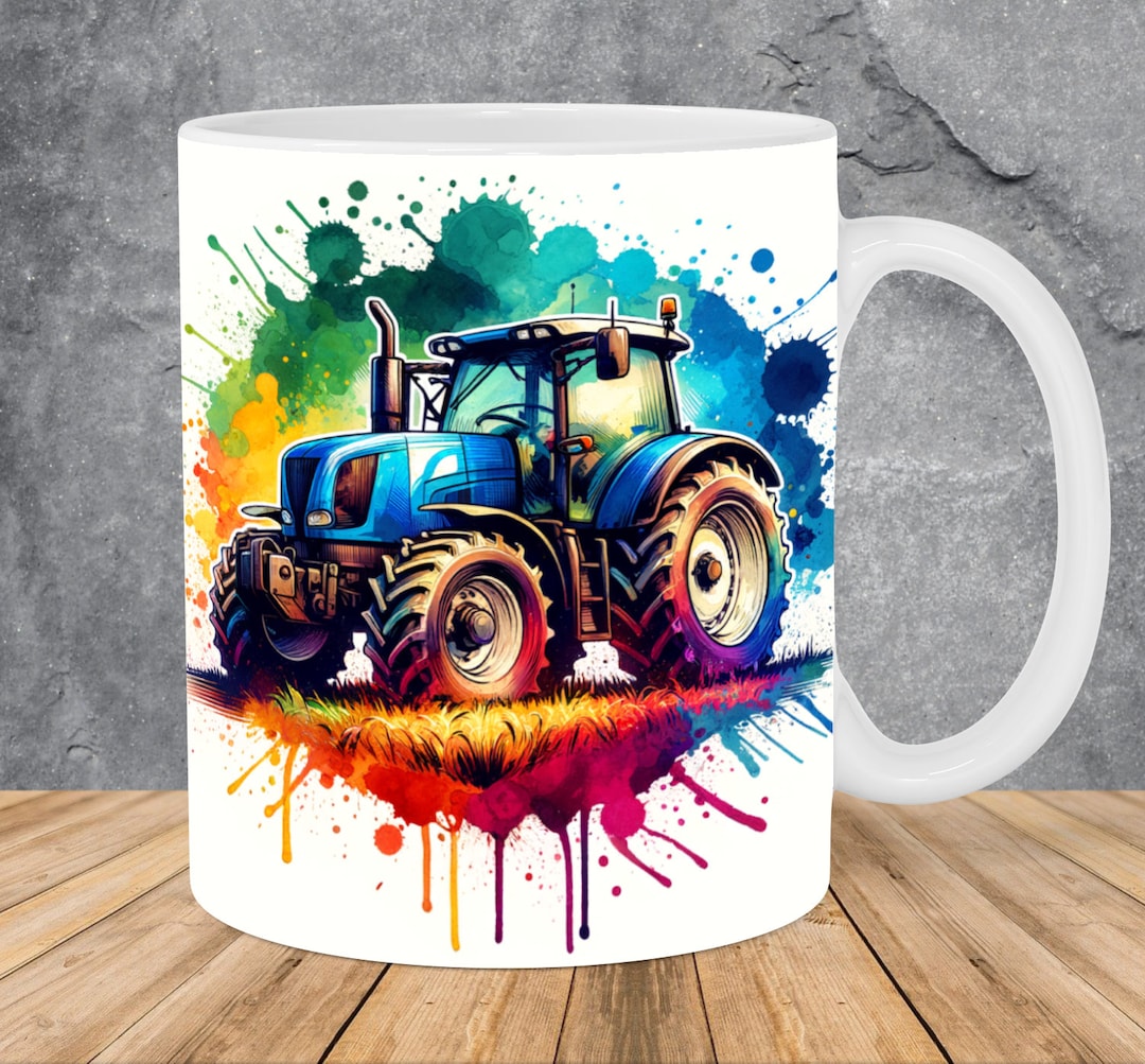 Watercolor Colorful Tractor Mug Wrap 11oz & 15oz Mug Template, Mug ...