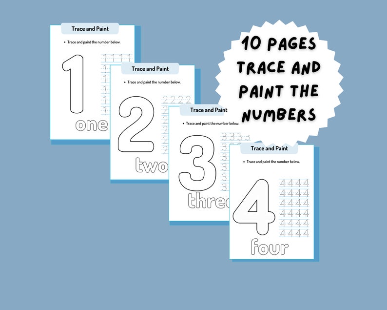 10 Printable Number Tracing and Coloring Pages | Trace and Color ...