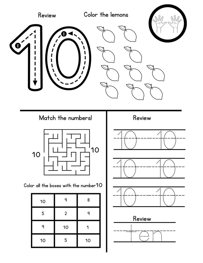 11 Printable Numbers 1-10 Activity Pages Review the Numbers - Etsy