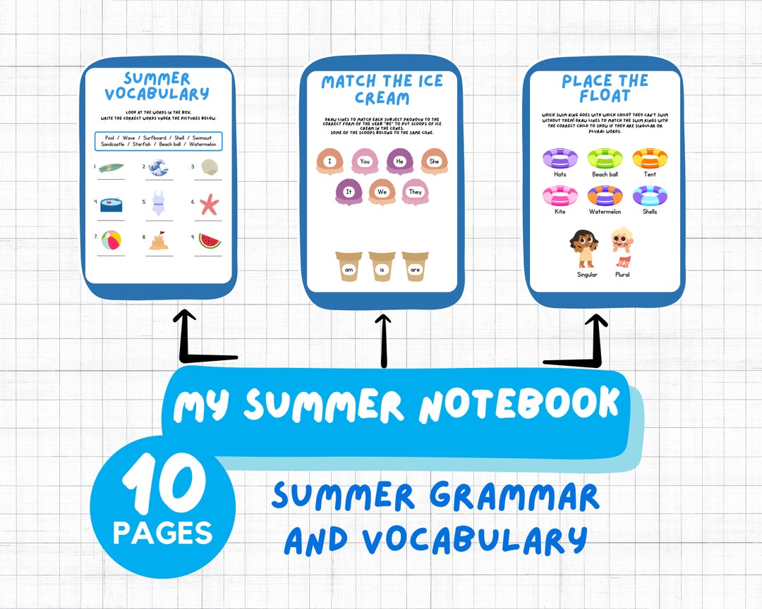 Printable Summer Notebook Grammar and Vocabulary Related to Summer 10 ...