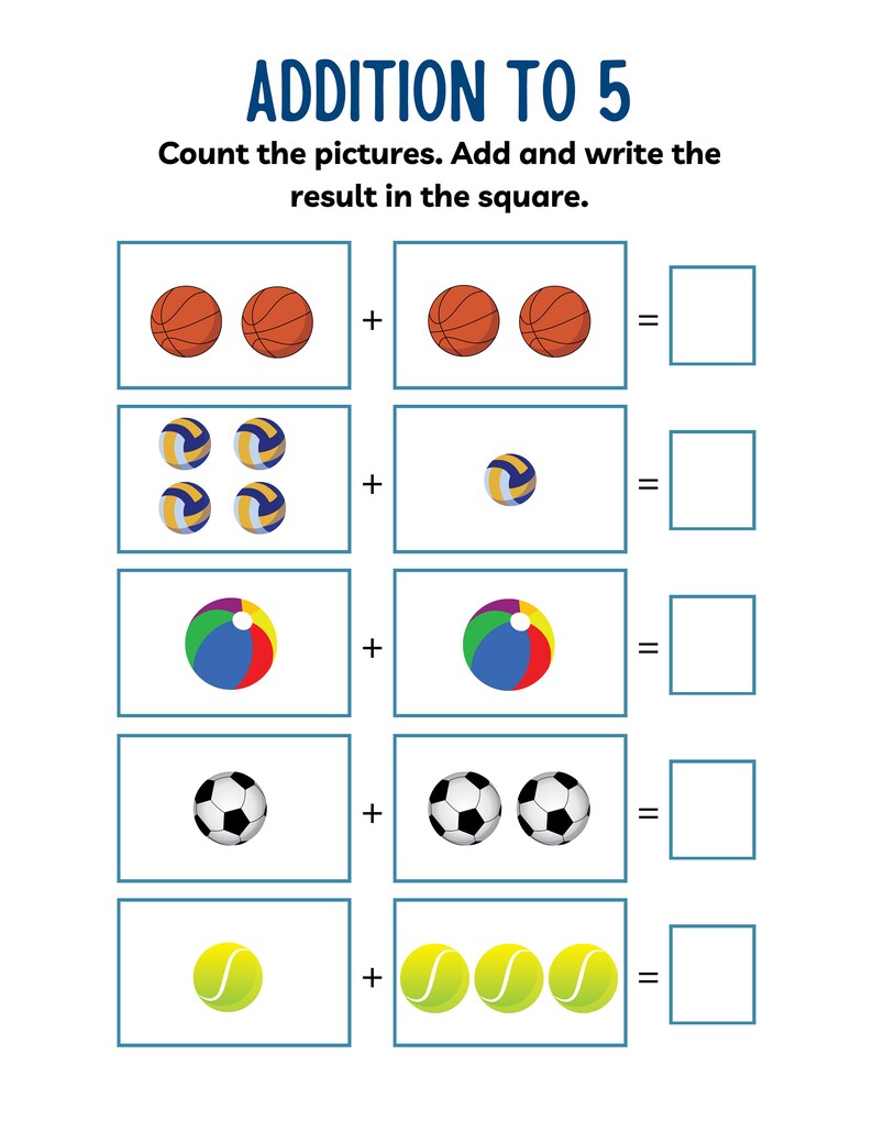 20 Pages of Printable Addition Exercises Add up to 5, 10, 15 and 20 ...