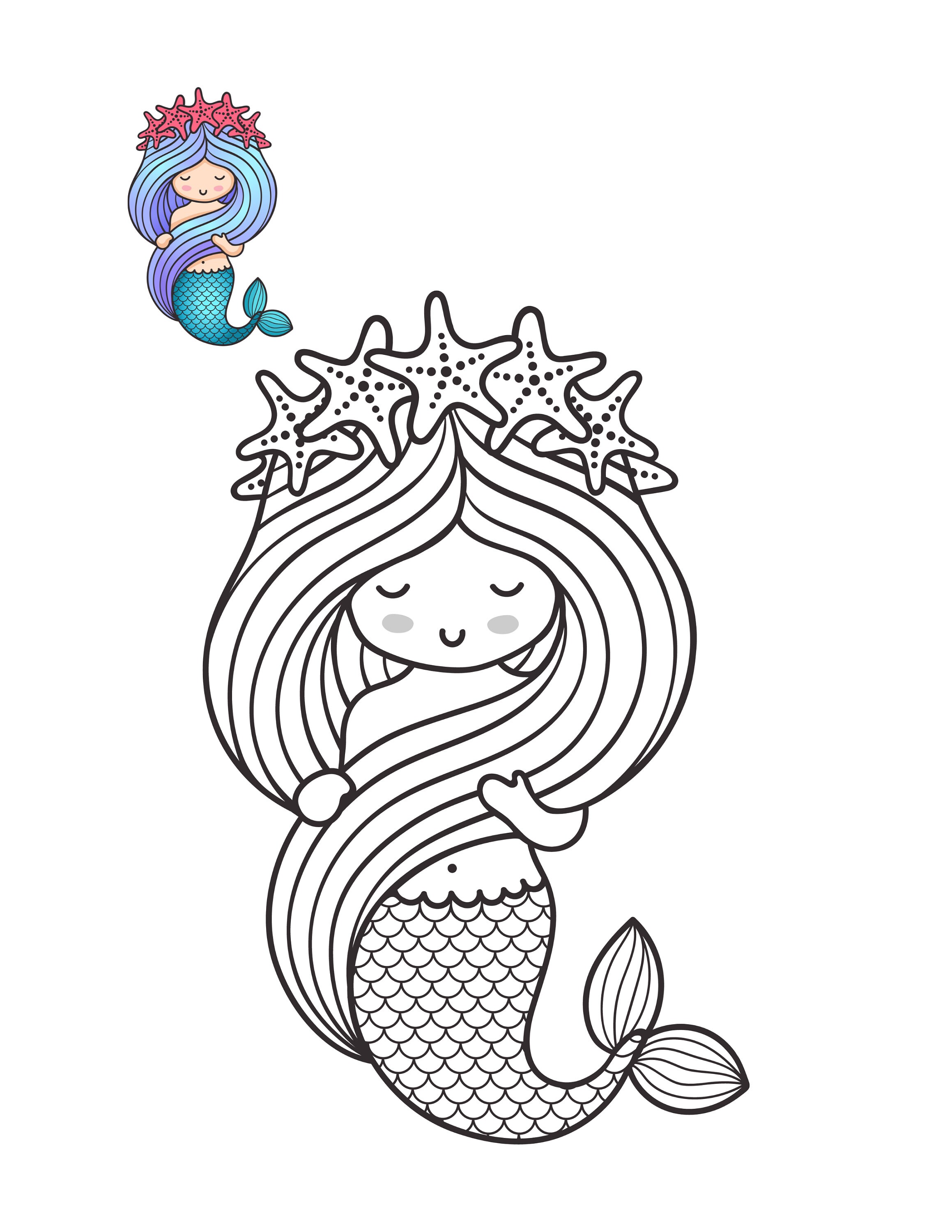 17 Printable Pages of Beautiful Mermaids to Color Coloring Mermaids for ...