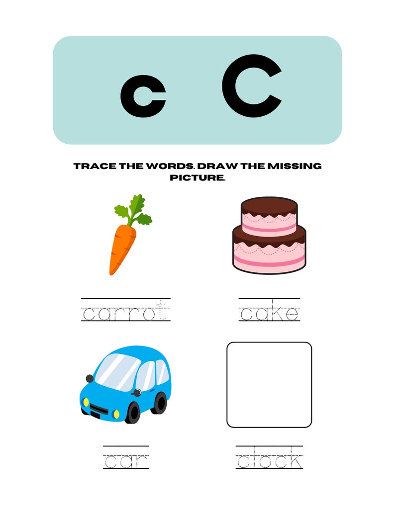 26 Printable Alphabet Pages | Trace the Words | Draw | Alphabet| School ...