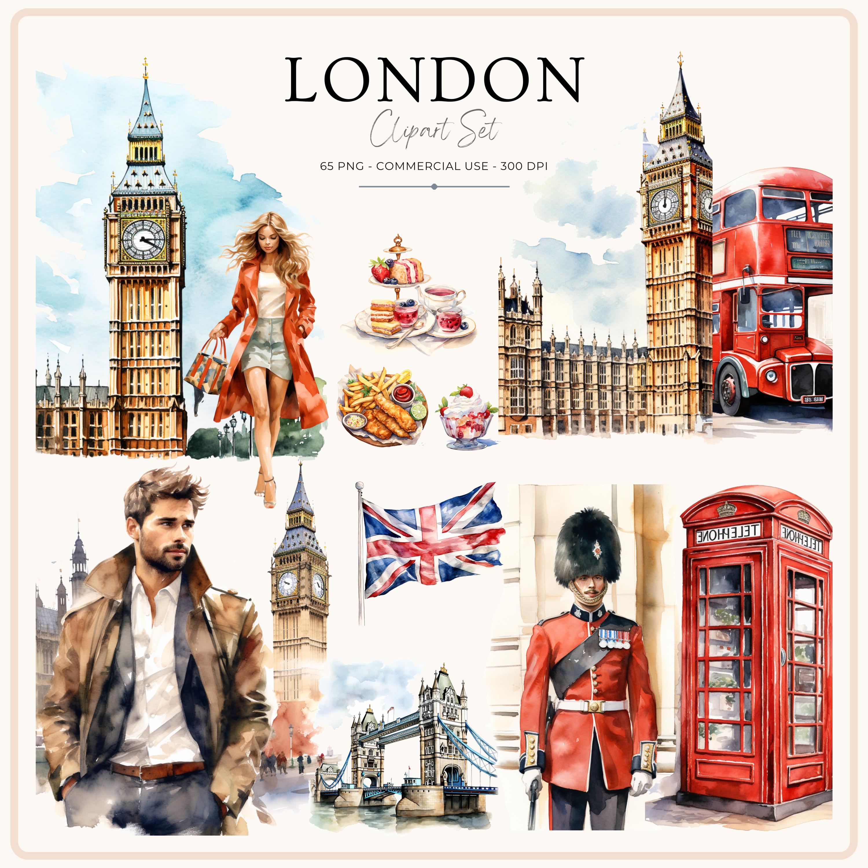 Watercolor London Clipart, Watercolor London Illustrations, Travel ...